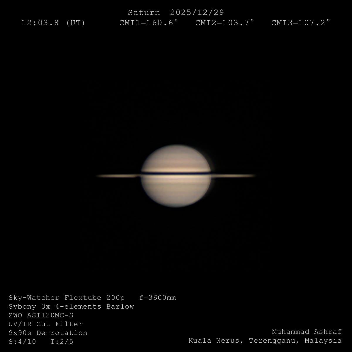 Saturn Image 2025/12/29(UT)